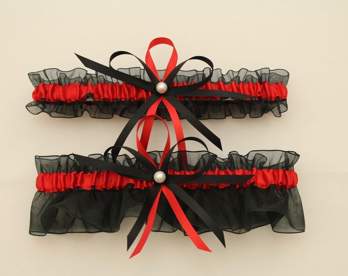 Sheer Black and Red Wedding Garter, Bridal Garters, Prom Garter (your ...