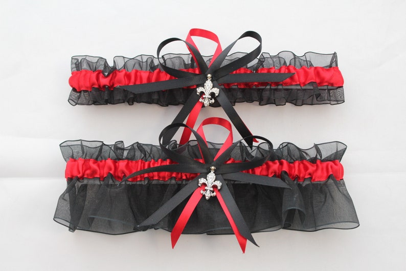 Sheer Black and Red Wedding Garter Set With Fleur De Lis Charms (your ...