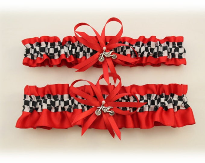 Red Satin Wedding Garters With Dirt Bike Decoyour Choice | Etsy