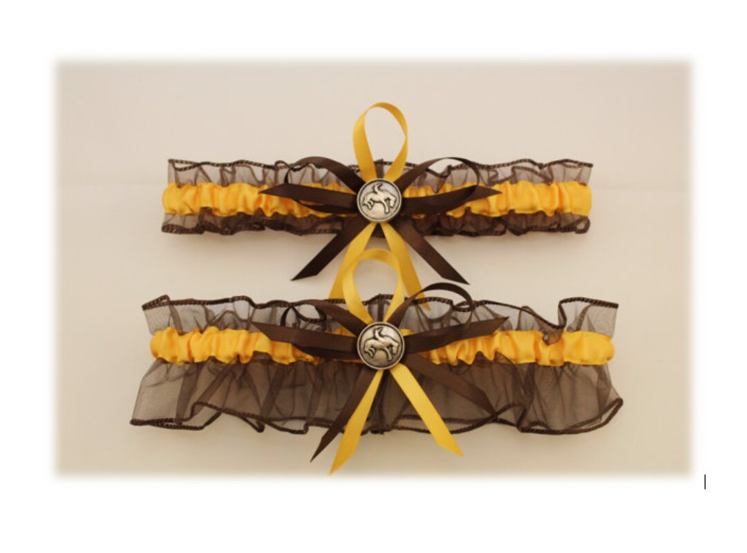 Wedding Garter Set With Brown and Gold Colors With Rodeo Charms, Bridal ...