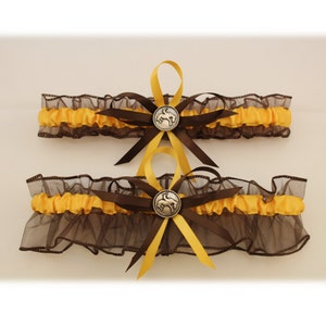 Wedding Garter Set With Brown and Gold Colors With Rodeo Charms, Bridal ...