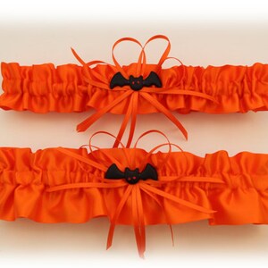 Orange Satin Wedding Garter Set With Bat Deco, Halloween Garters ...