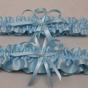 Light Blue Satin Wedding Garter, Wedding Garter Set, Bridal Garter ...