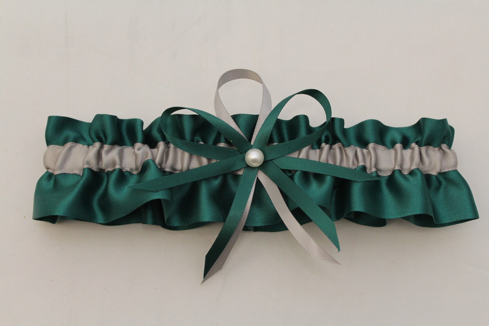 Hunter Green and Silver Wedding Garter Set, Bridal Garter, Prom Garter ...