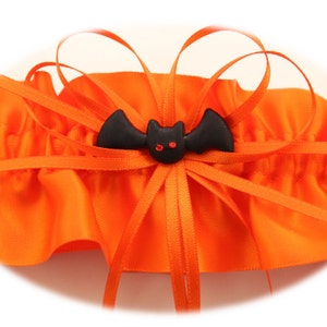 Orange Satin Wedding Garter Set With Bat Deco, Halloween Garters ...