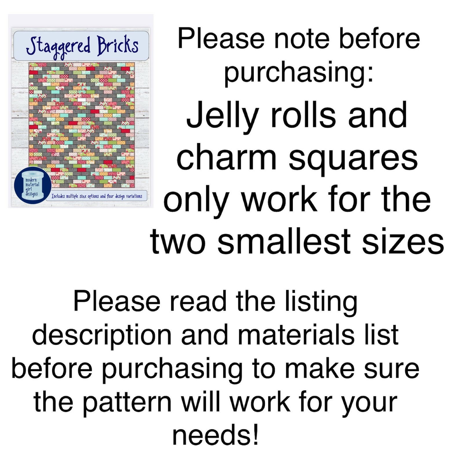 PDF PATTERN Staggered Bricks Quilt..4 Design Variations - Etsy