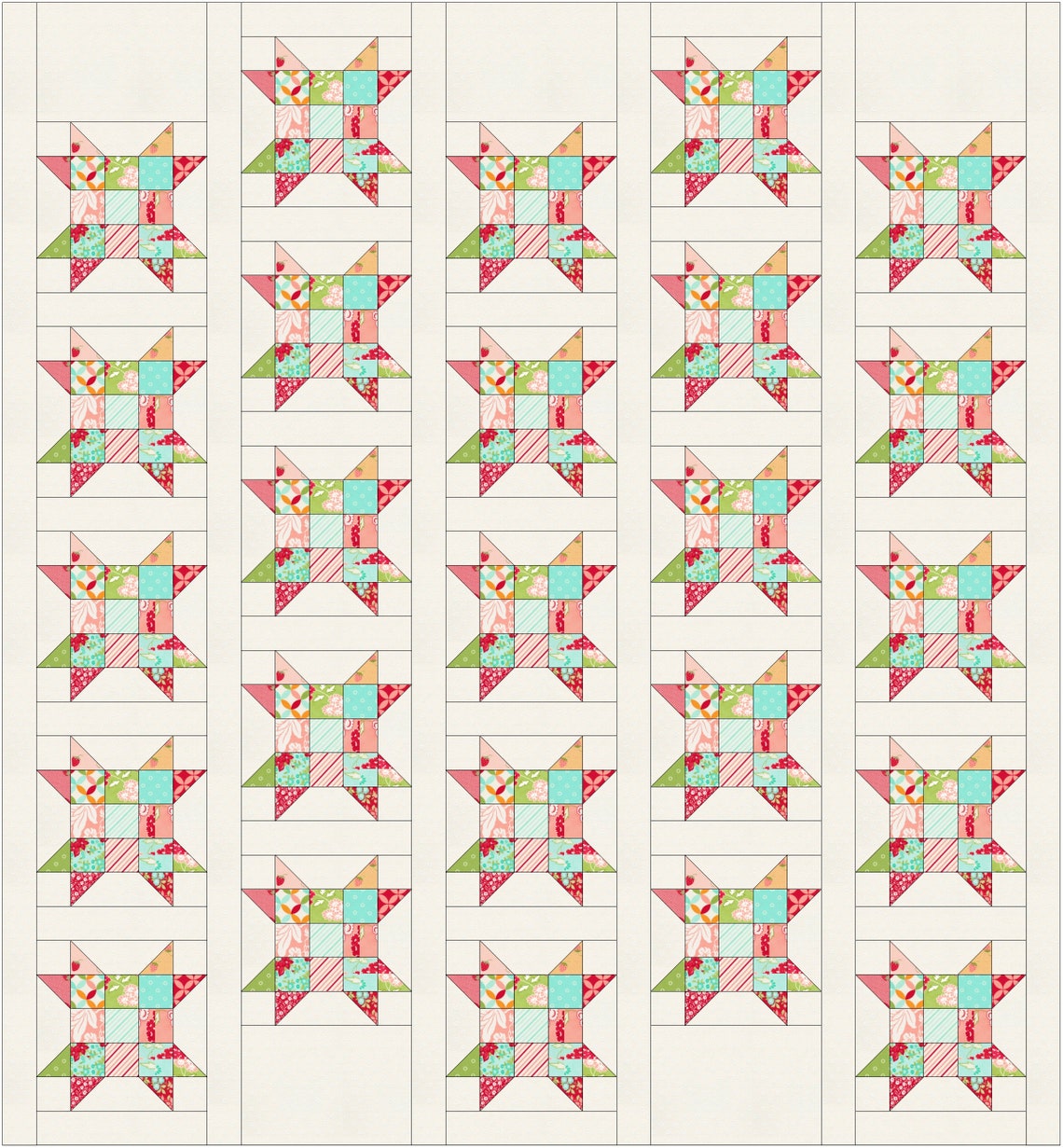 PDF Quilt Pattern Snippet Stars Easy Multiple Sizes - Etsy