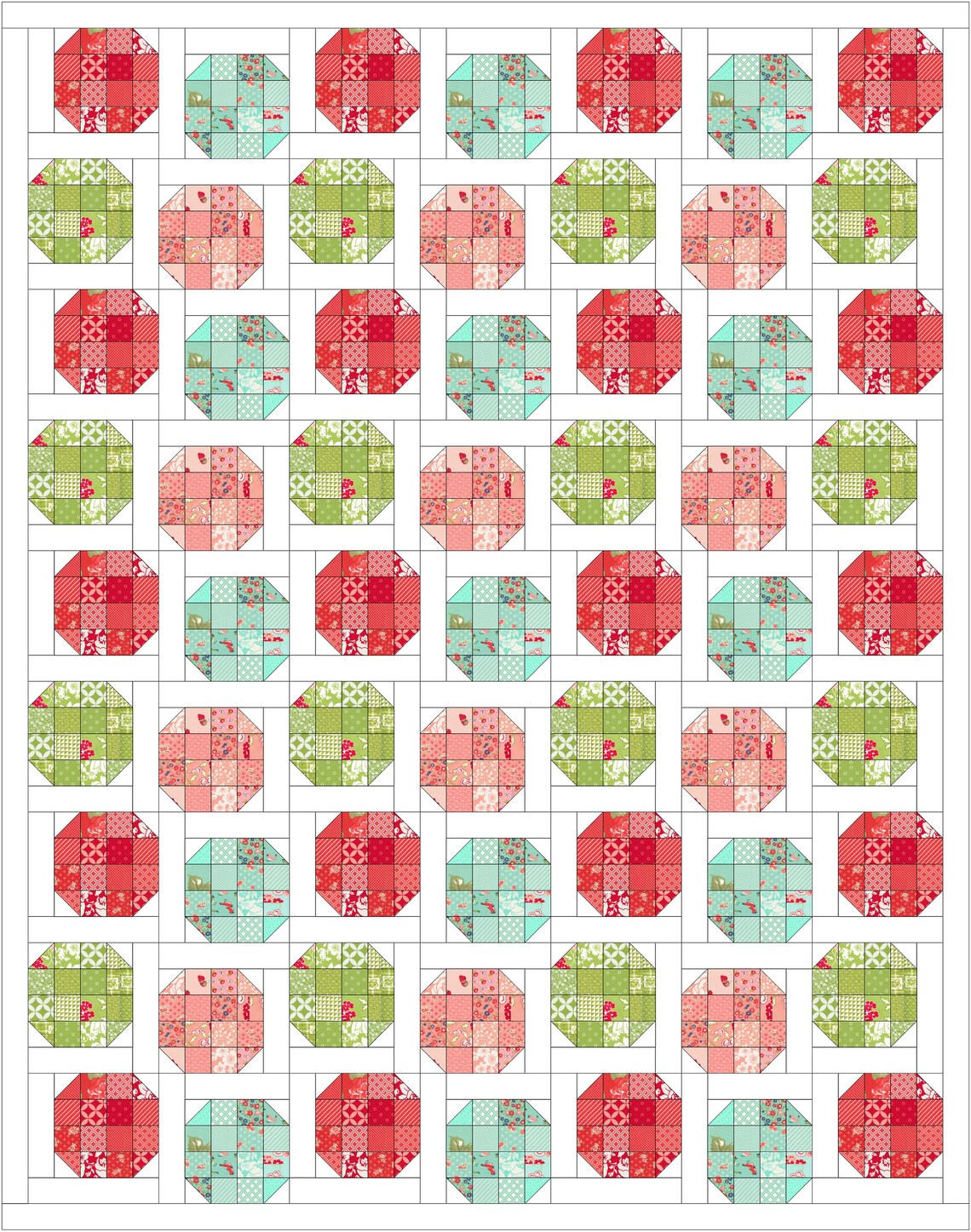 PDF Pattern - Spinning Snowballs Quilt - 3 Block Variations - 6 Sizes ...