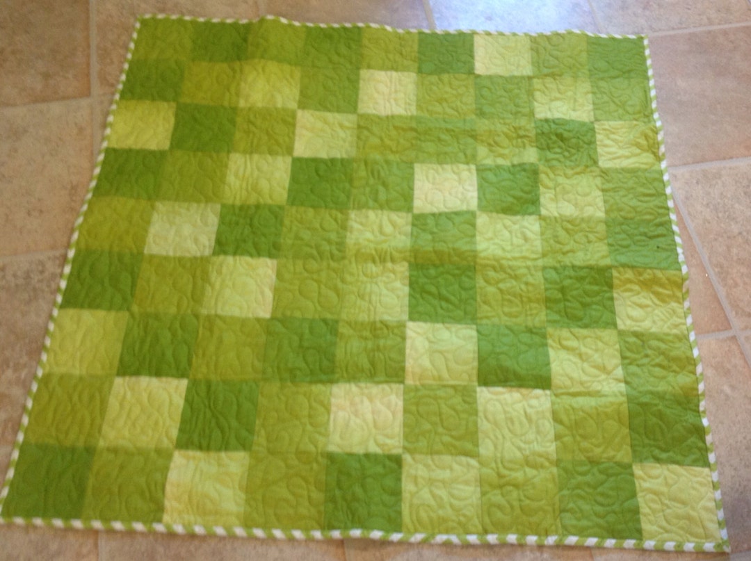 Green Squares Baby Quilt -- Zig Zag Chevron Backing - Etsy