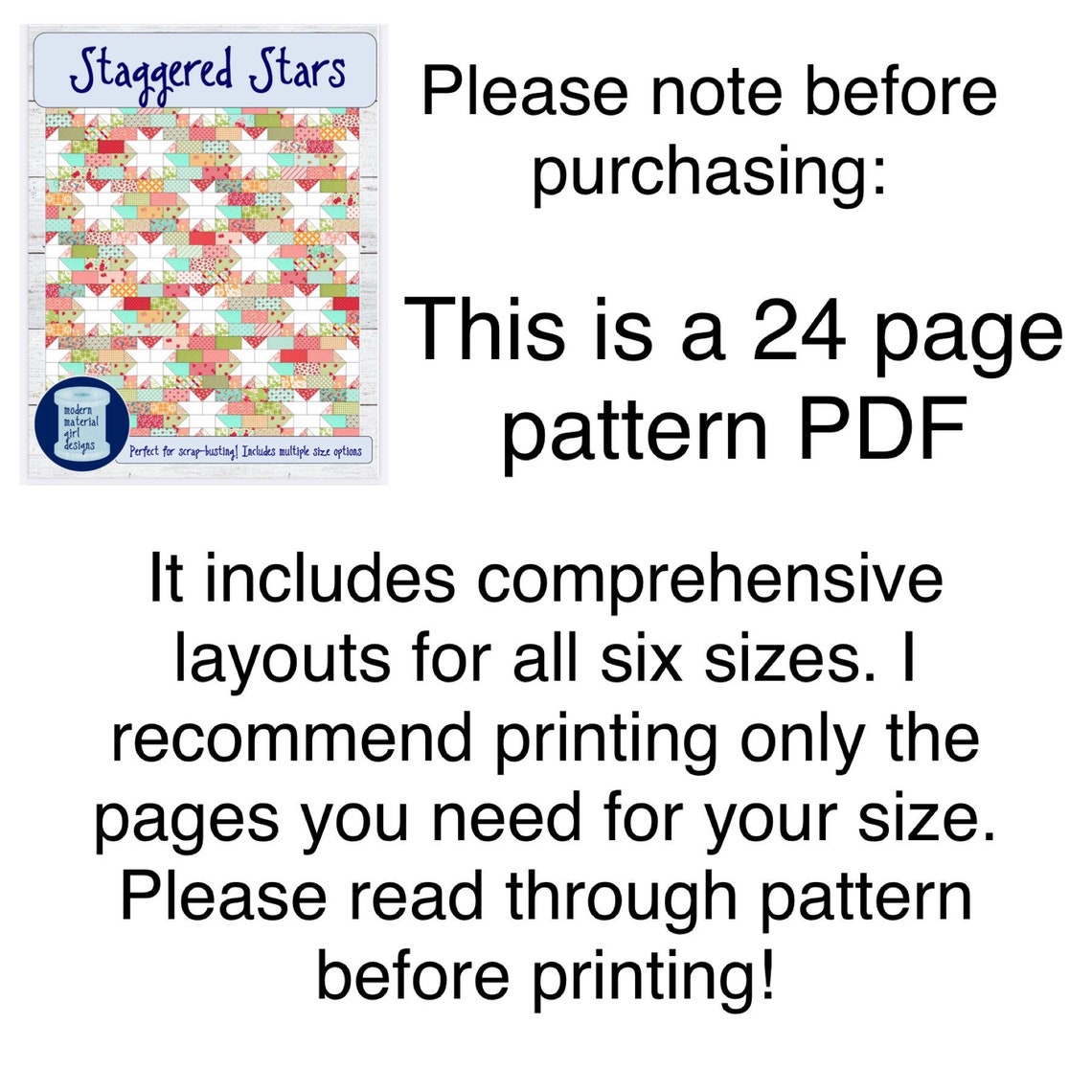 PDF Pattern Staggered Stars Quilt 6 Sizes Baby Lap Twin - Etsy