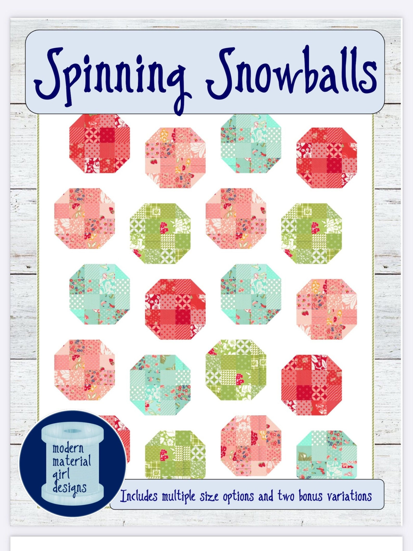 PDF Pattern - Spinning Snowballs Quilt - 3 Block Variations - 6 Sizes ...