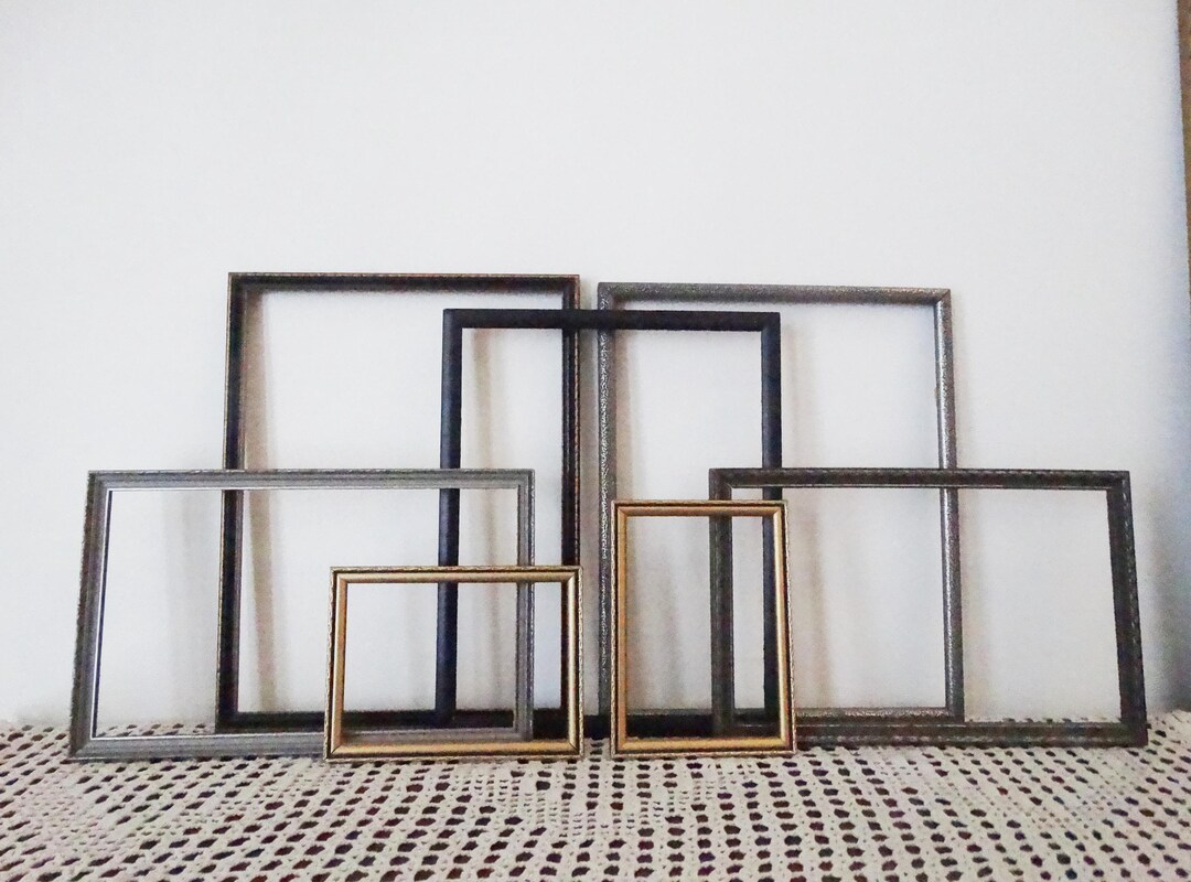 Vintage Wood Picture Open Frames Set - Gallery Wall Collection Black ...