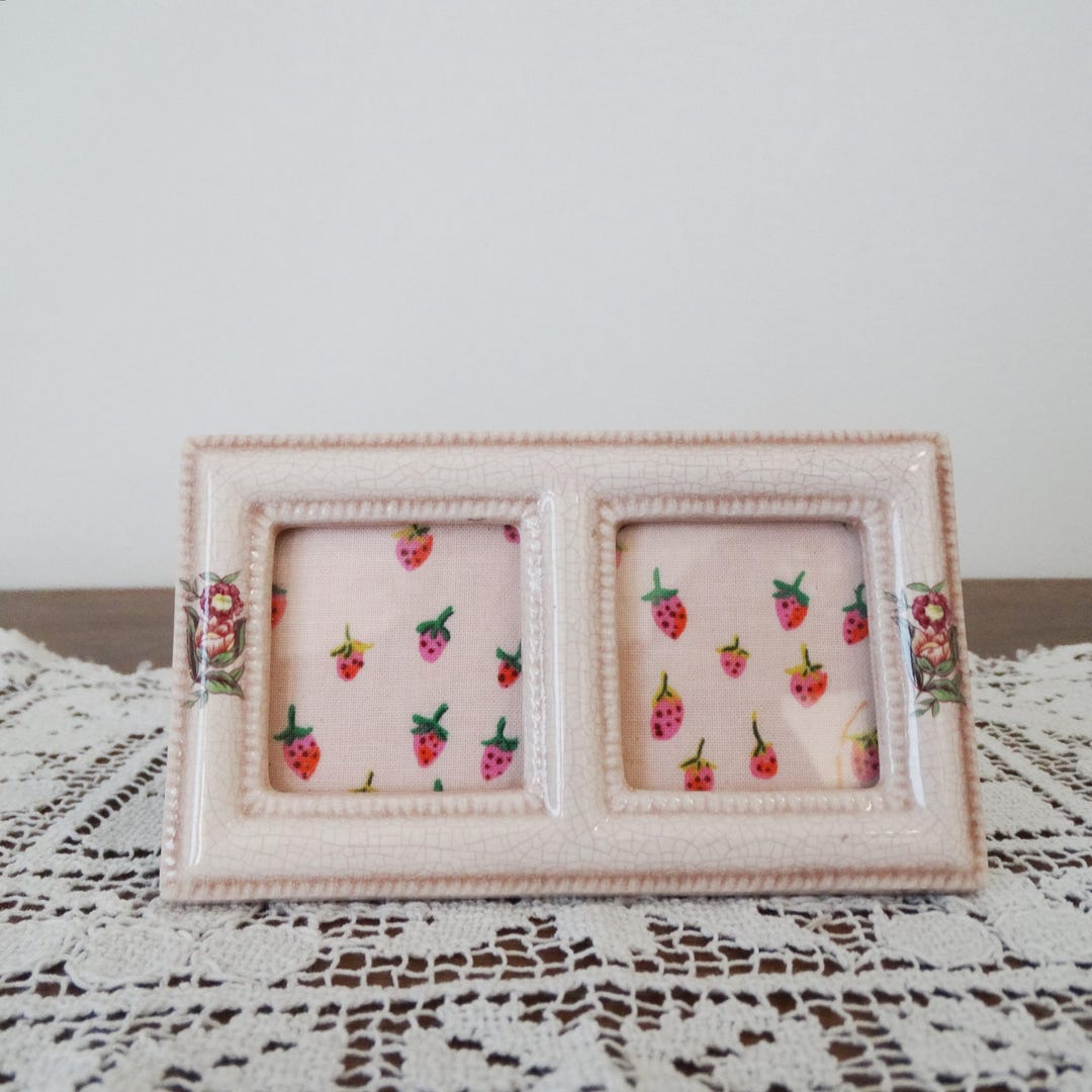 Small Two Picture Ceramic Flower Frame - Crackle Pottery - Little Table ...