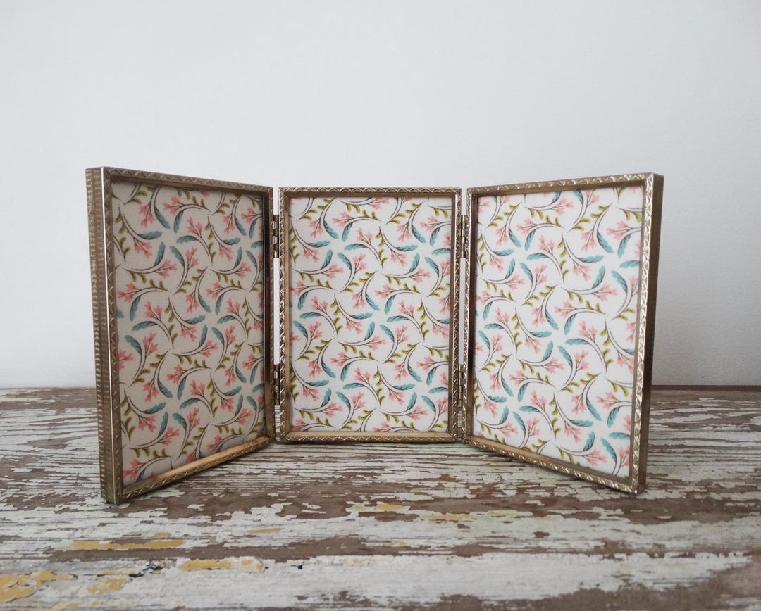 Vintage Gold Triple Three Picture Frame Three Picture 3 1/2 X 5 Metal ...