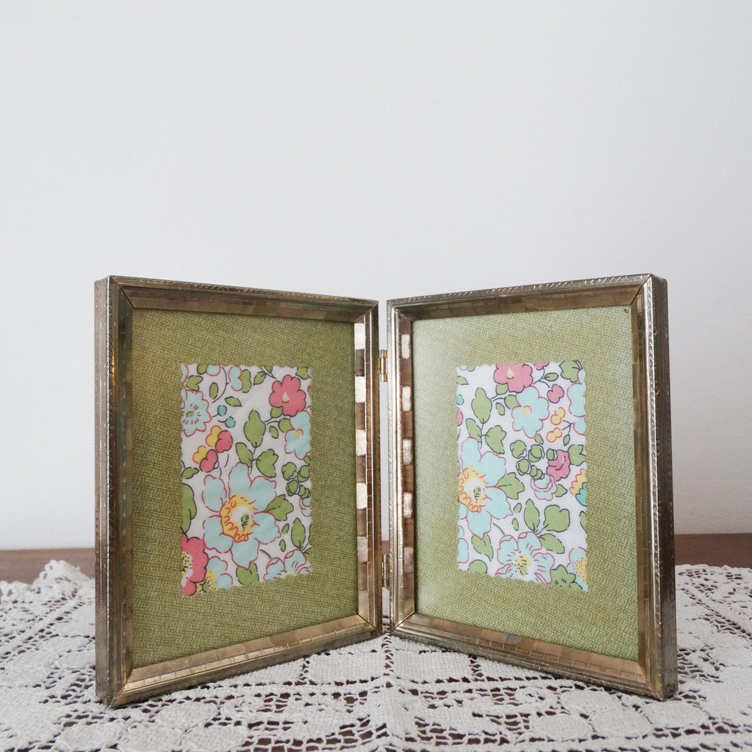 4 X 5 Double Gold-tone Patina Metal Folding Picture Frame. Rectangle ...