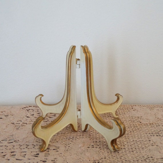 Vintage Off White and Gold Plastic Plate Stand Table top | Etsy