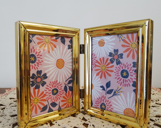 Bi-fold Shabby Chic Picture Frame Metal Scalloped Fancy White Gold VTG ...