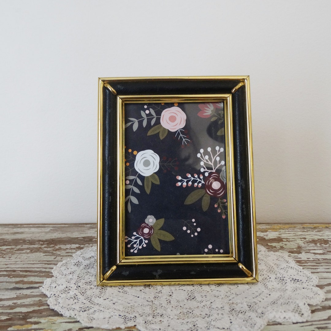 Brass and Black Vinyl Frame Rectangular Leather Look Frame - Etsy