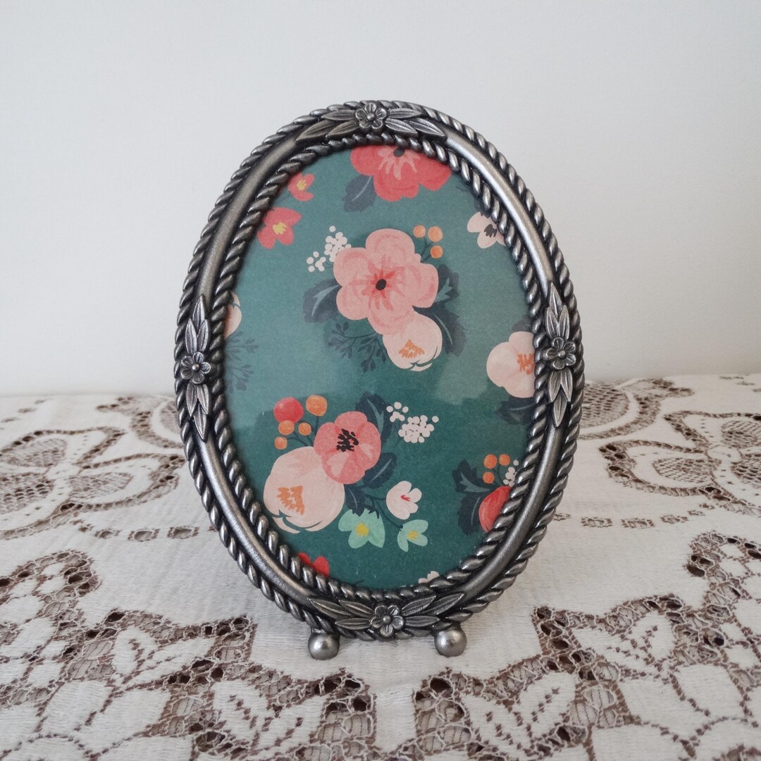 Dark Silver-tone Filigree Picture Frame Ornate Oval Patina Metal ...