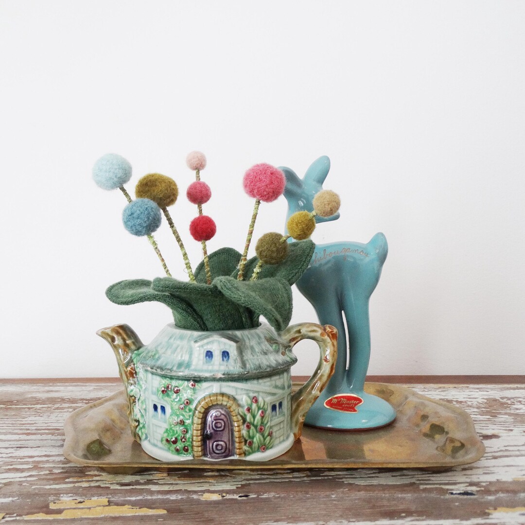 Instant Vignette Collection - Tea Pot Planter With Pom Pom Flowers ...