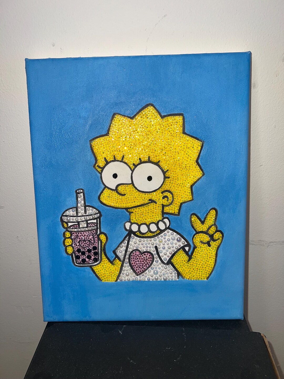 Rhinestone Lisa Simpson Canvas Art Handmade Wall Decor, Glitter Cartoon ...