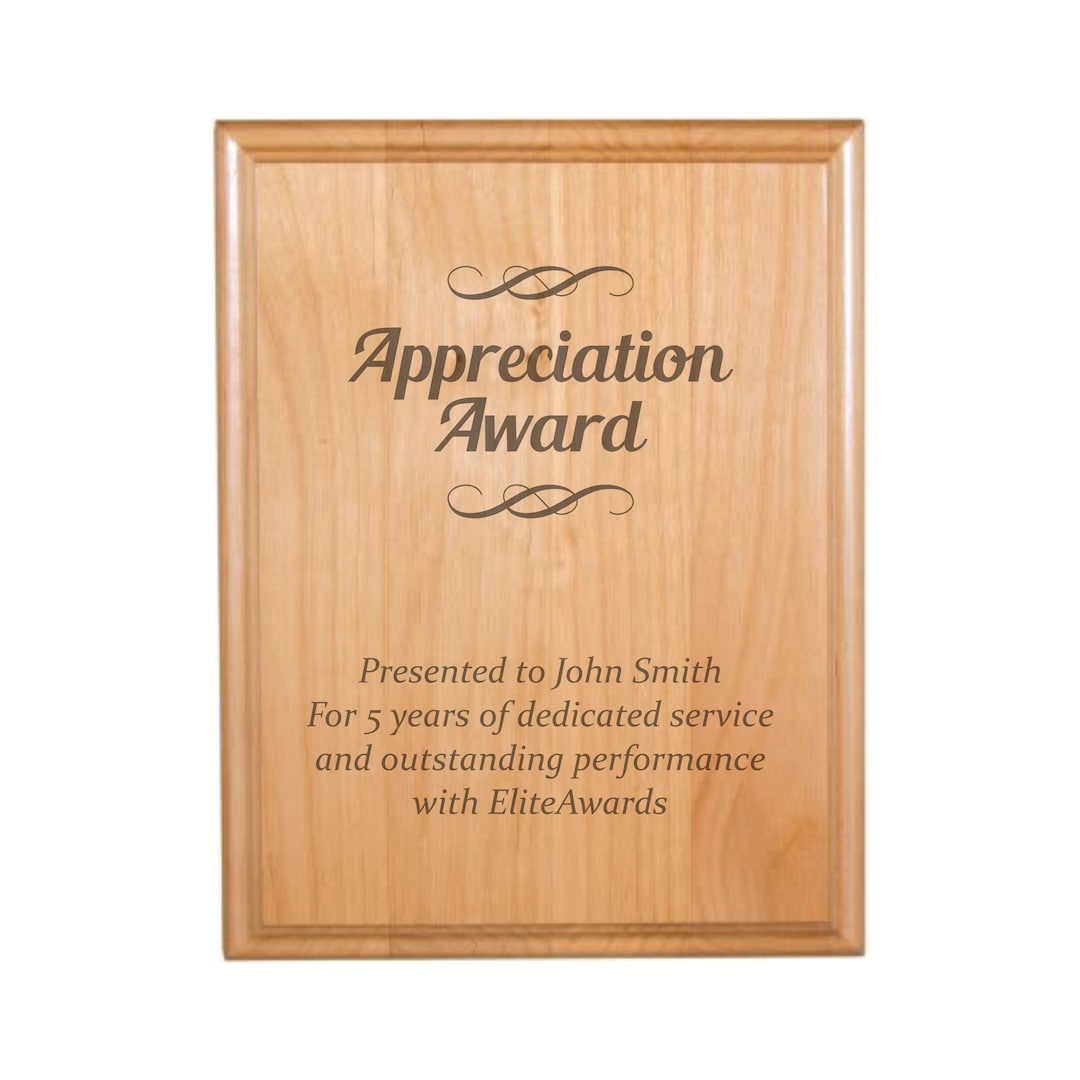 Personalized Appreciation Award Natural Wood Plaque, Customizable ...
