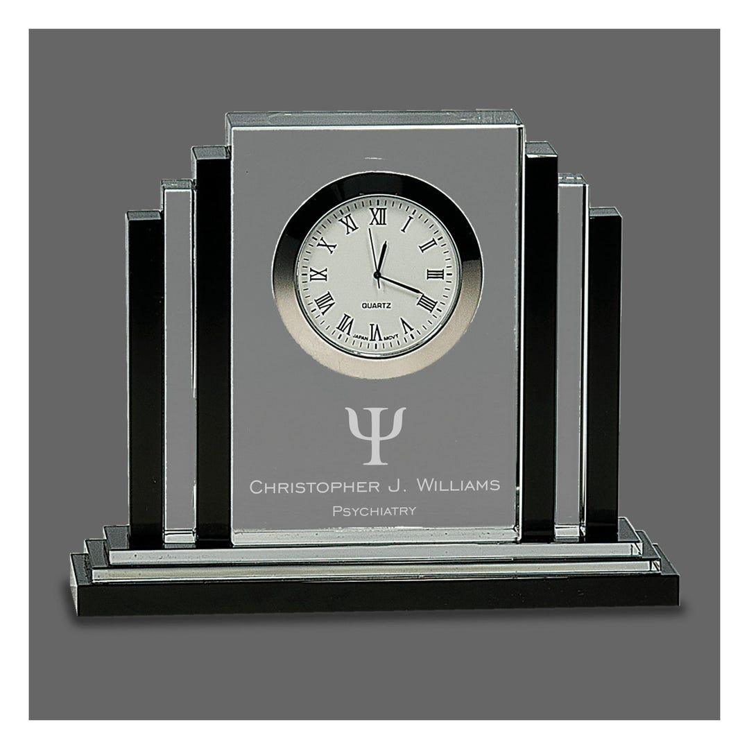Personalized Crystal Clock for Psychiatry, Engraved Glass Clock With ...