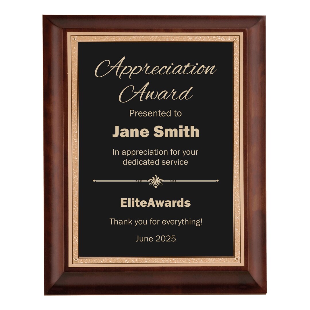 Custom Appreciation Award Plaque With Personalized Text Engraved 8x10 ...