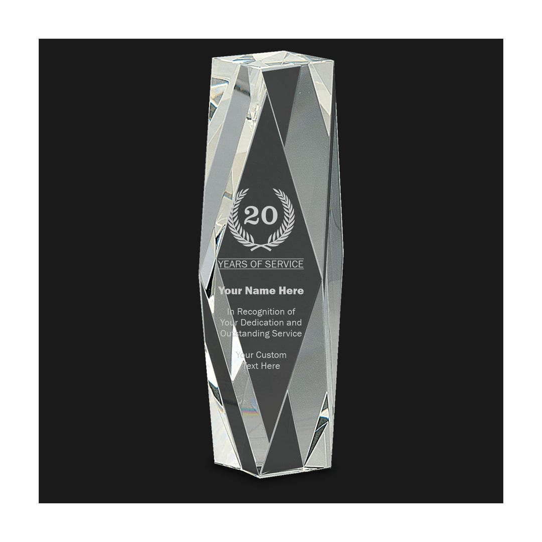 Years of Service Crystal Tower Award, Customizable Faceted Solid ...
