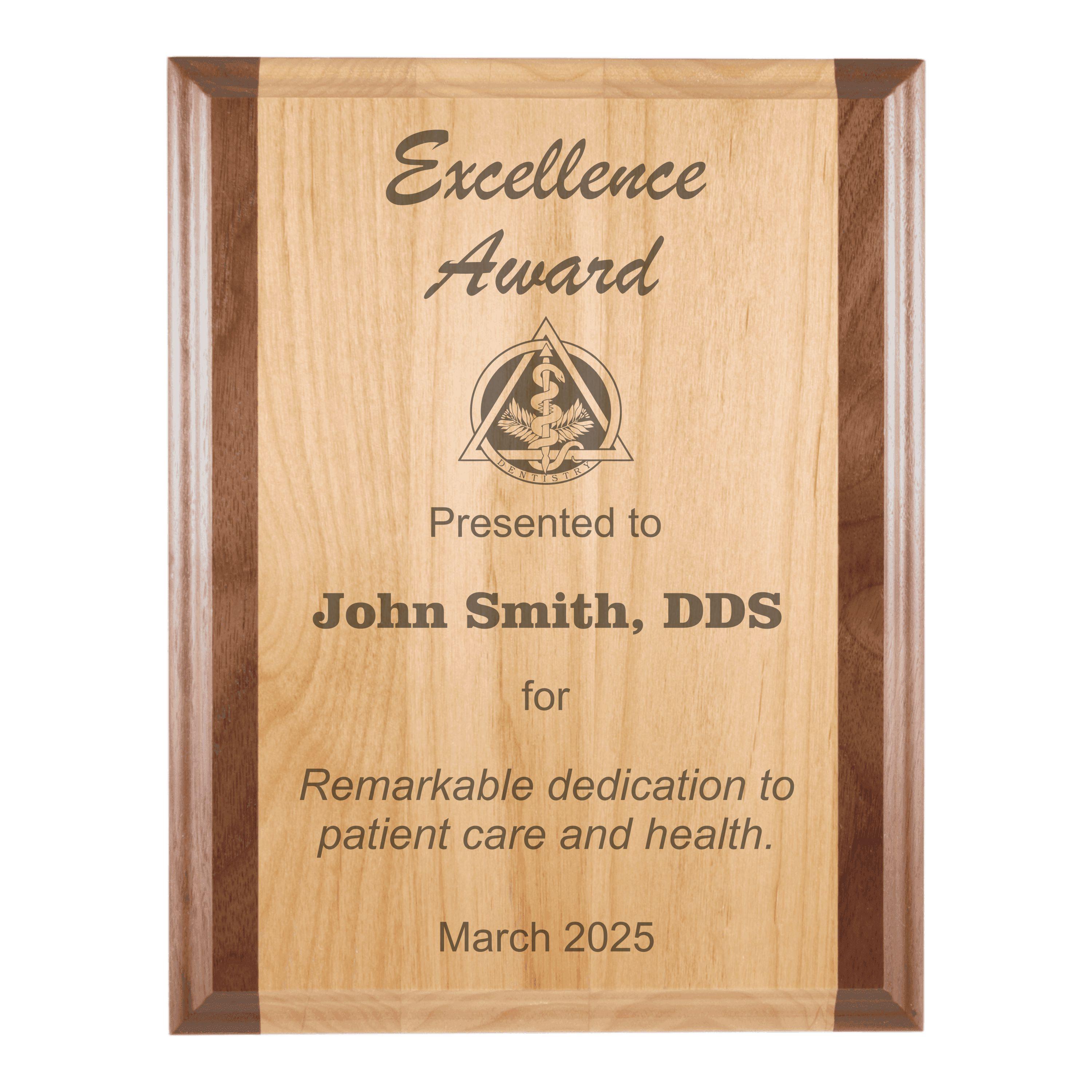 Personalized Award Plaque Dentistry Field Custom Engraved Natural Wood ...