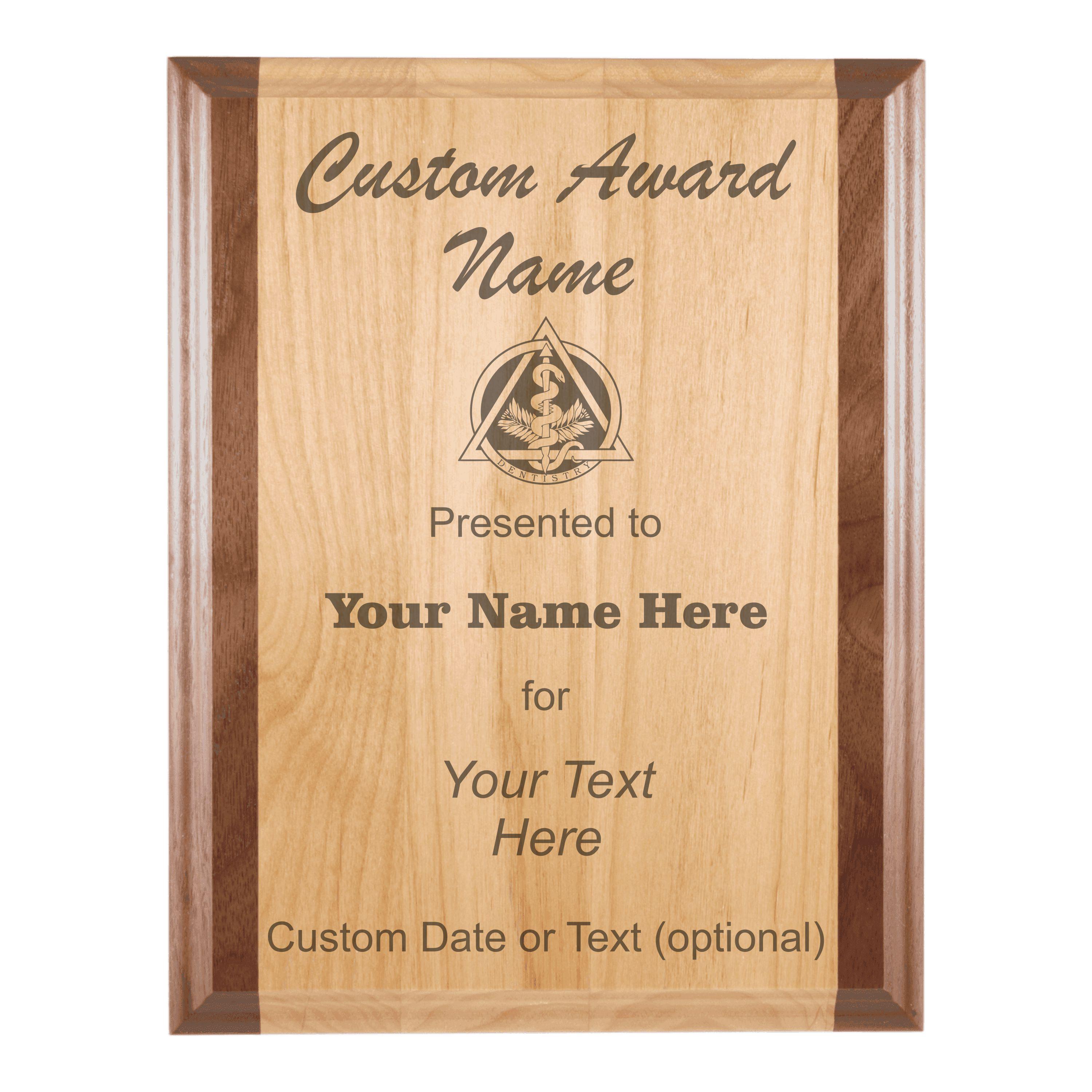 Personalized Award Plaque Dentistry Field Custom Engraved Natural Wood ...