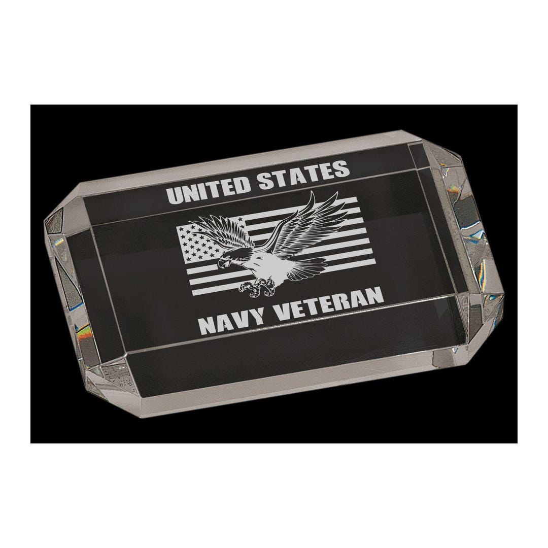 Crystal Paperweight, United States Navy Veteran Engraved 4 Inch Optical ...