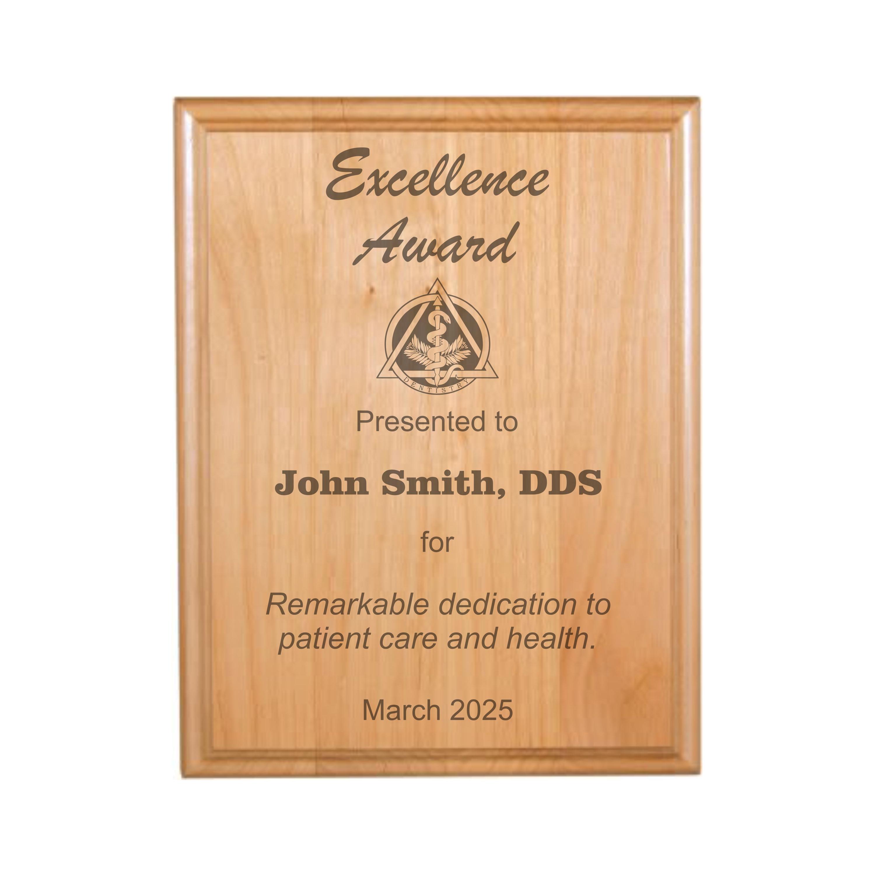 Personalized Award Plaque Dentistry Field Custom Engraved Natural Wood ...