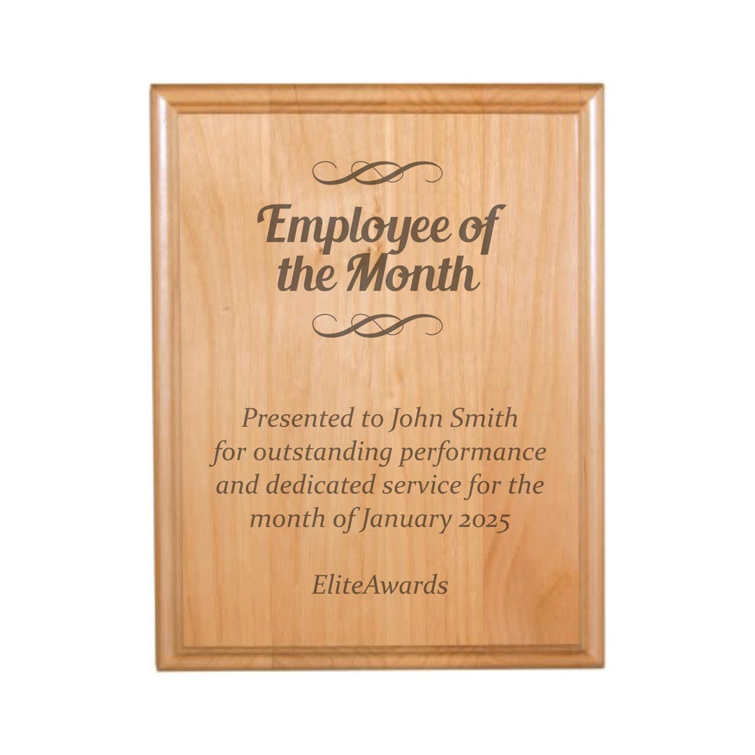 Personalized Employee of the Month Award Plaque, Engraved Wood - Etsy