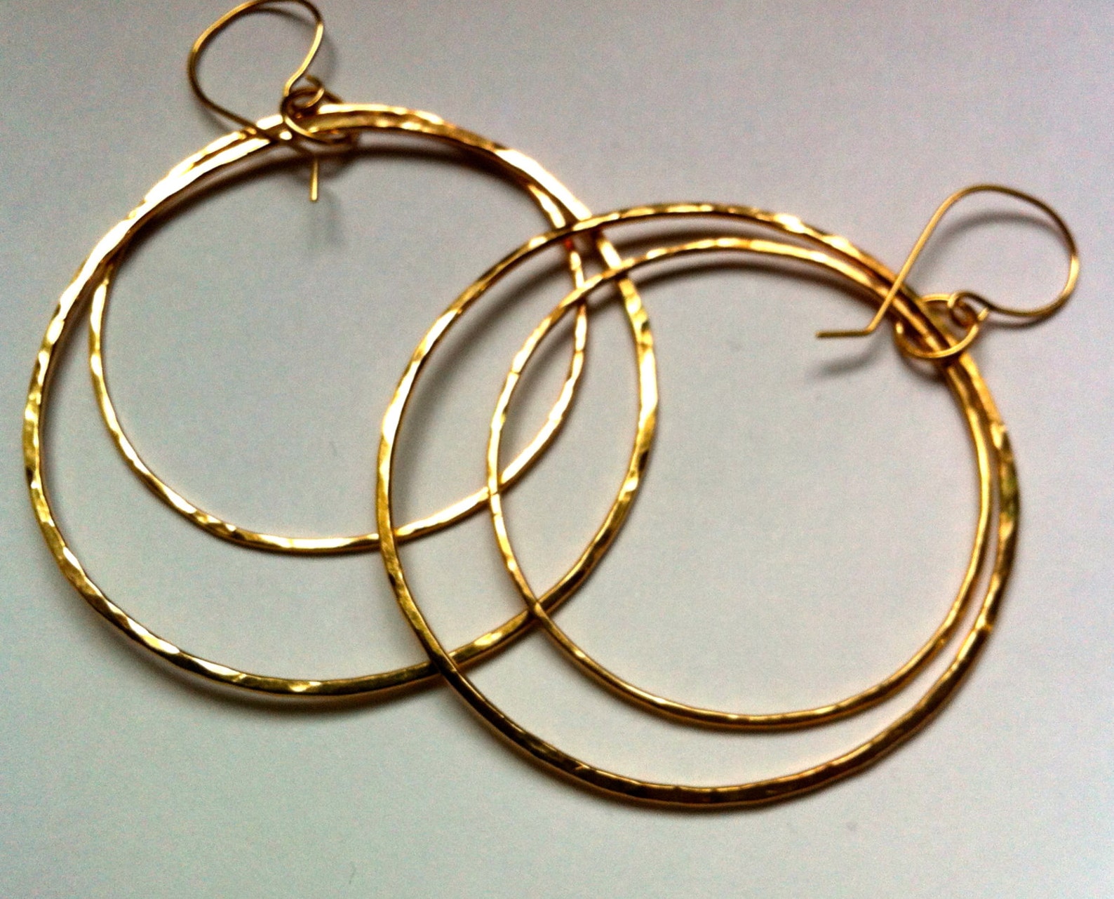 Gold Hoop Earrings Graduated Double Hoops in 14 KT Gold Filled Hand ... Gold Hoop Earrings Graduated Double Hoops in 14 KT Gold Filled Hand ...