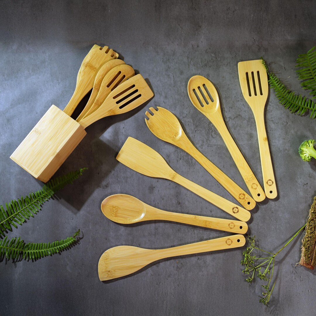 Bamboo Kitchen Utensil Set, 6 Tools & Holder – Unique Housewarming ...