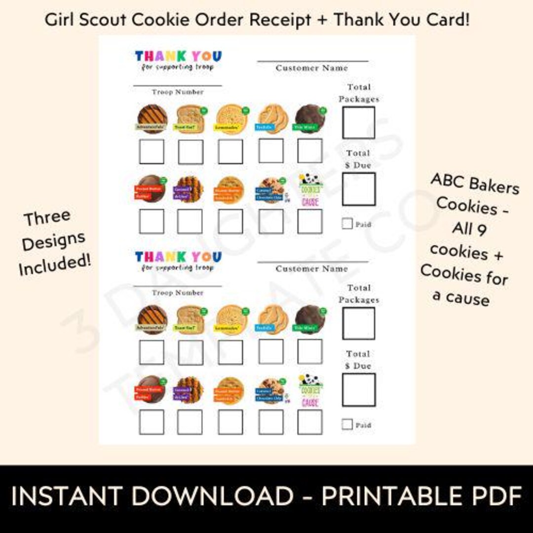 ABC Bakers Girl Scout Cookie Order Form(9 Cookies + for a Cause ...