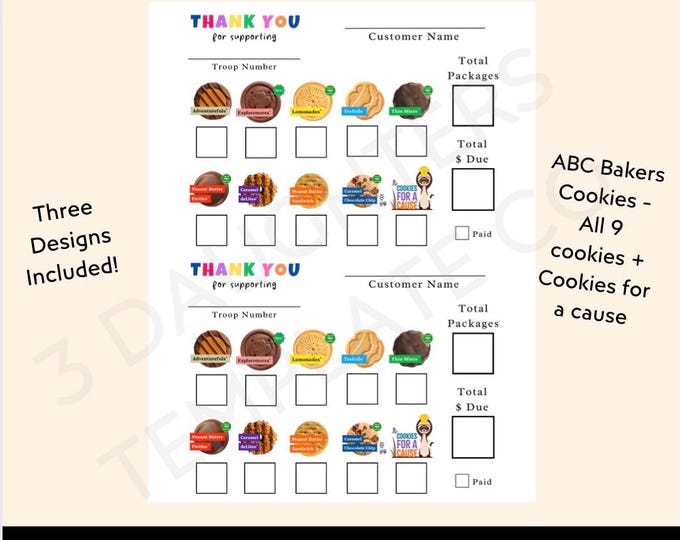 Editable Scout Cookie Receipt 2026 for LBB & ABC Cookie Thank You Gift ...