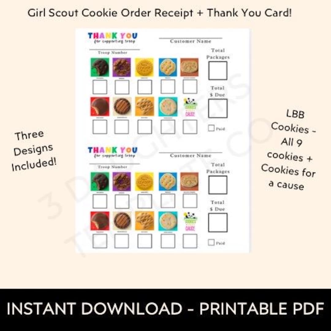 LBB Girl Scout Cookie Order Form(9 Cookies + for a Cause| Printable ...