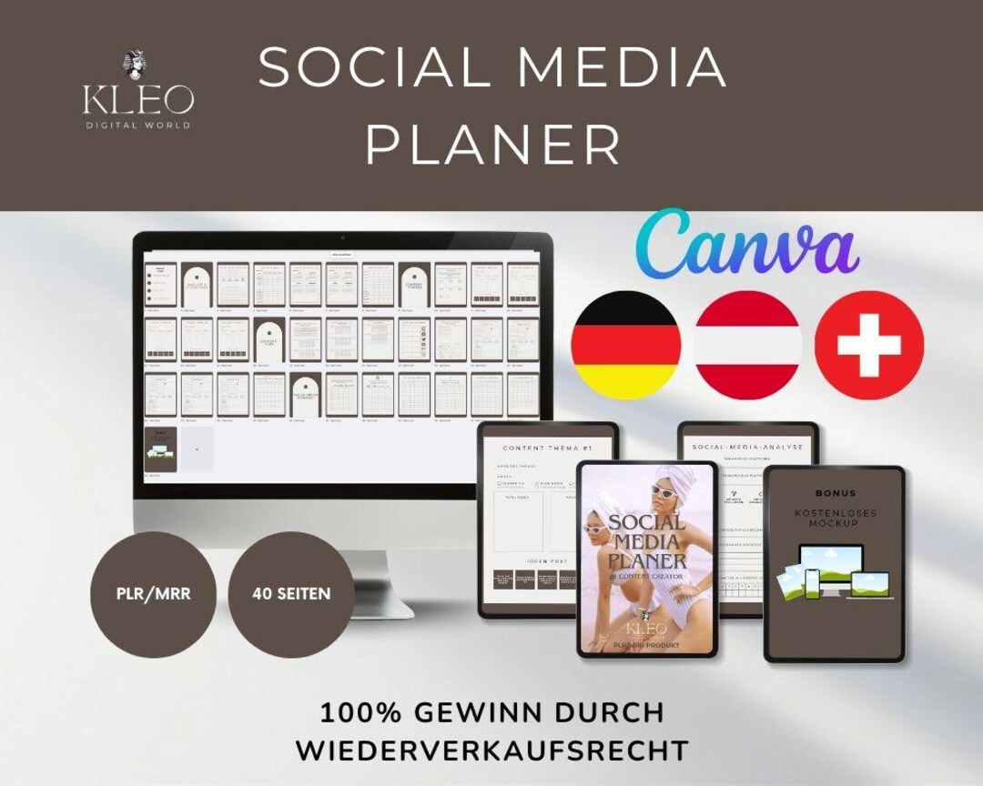 Social Media Planner German Canva Template With Link, PLR/MRR Rights ...