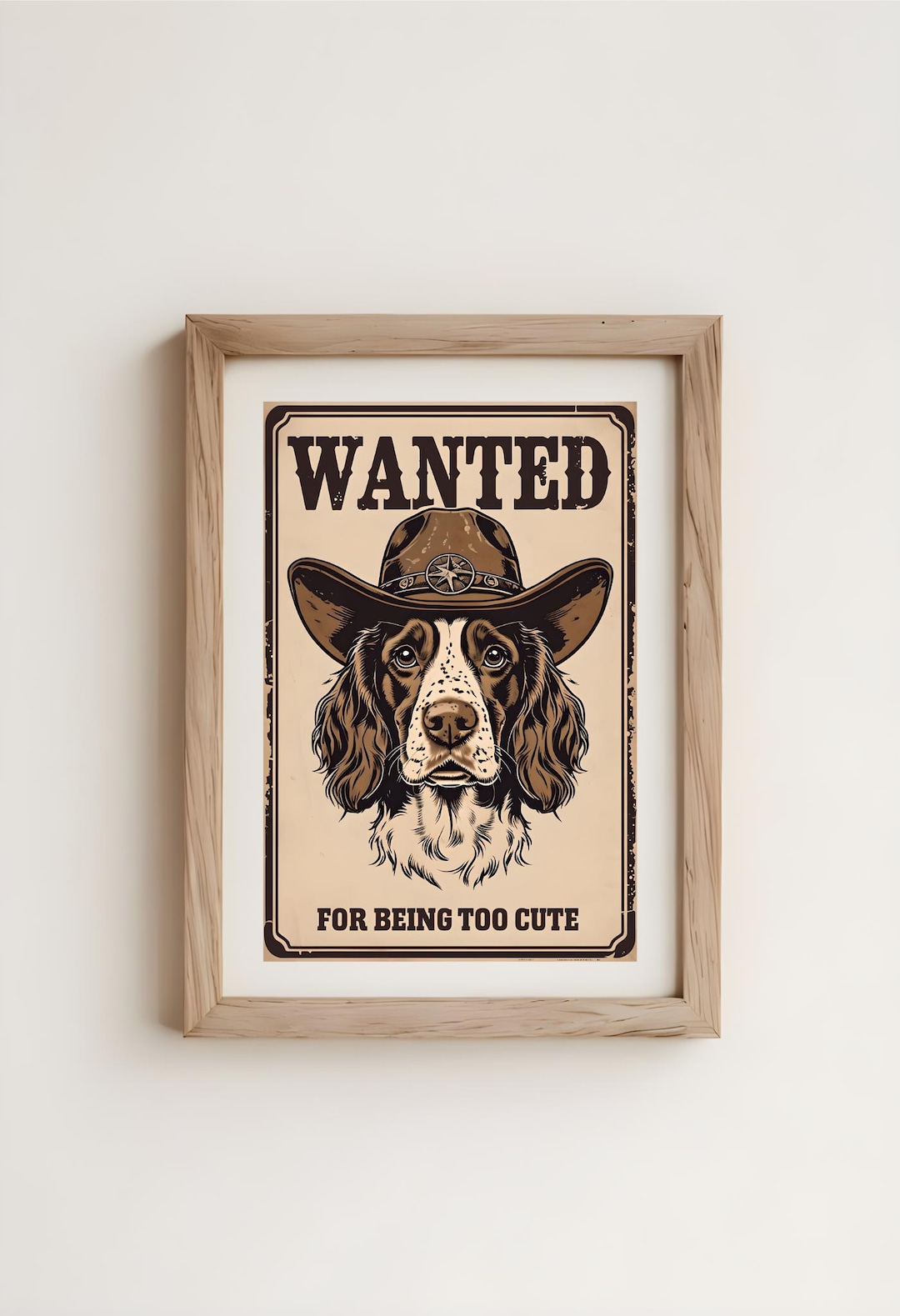 Wanted Poster Dog Wall Art – Funny Western Spaniel Print – Instant ...