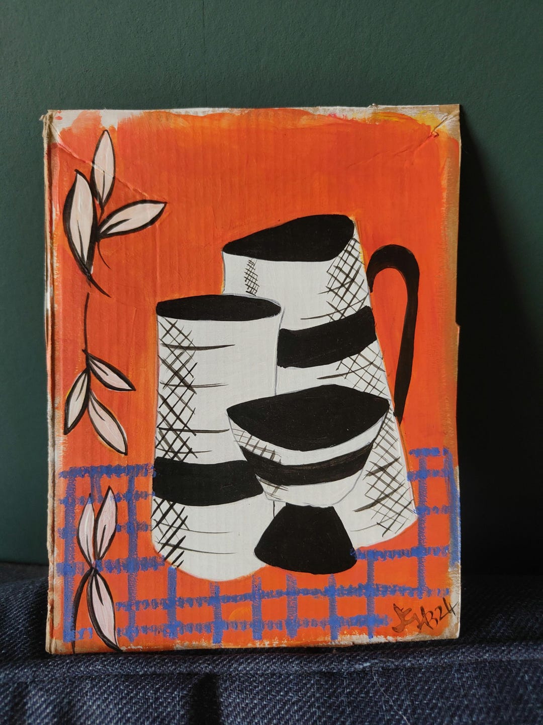 Original Mixed Media Still Life on Recycled Organic Wine Box 17 Cm X 21 ...