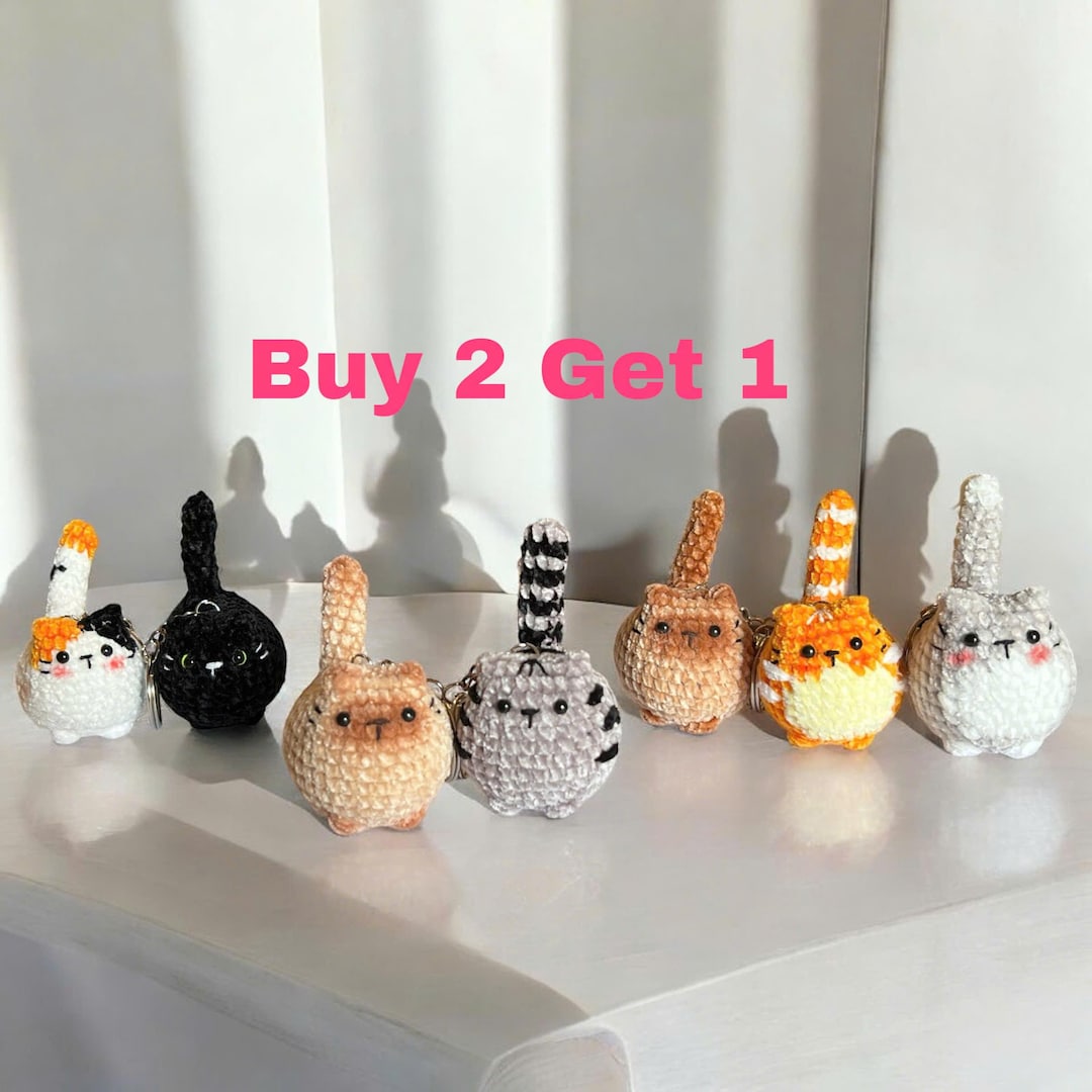 Handmade Crochet Cute Cat Keychain, Handmade Mini Crochet Amigurumi Cat ...