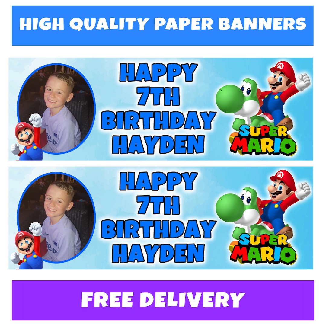 SUPER MARIO Personalised Birthday Photo Banners - Mario Game Birthday ...