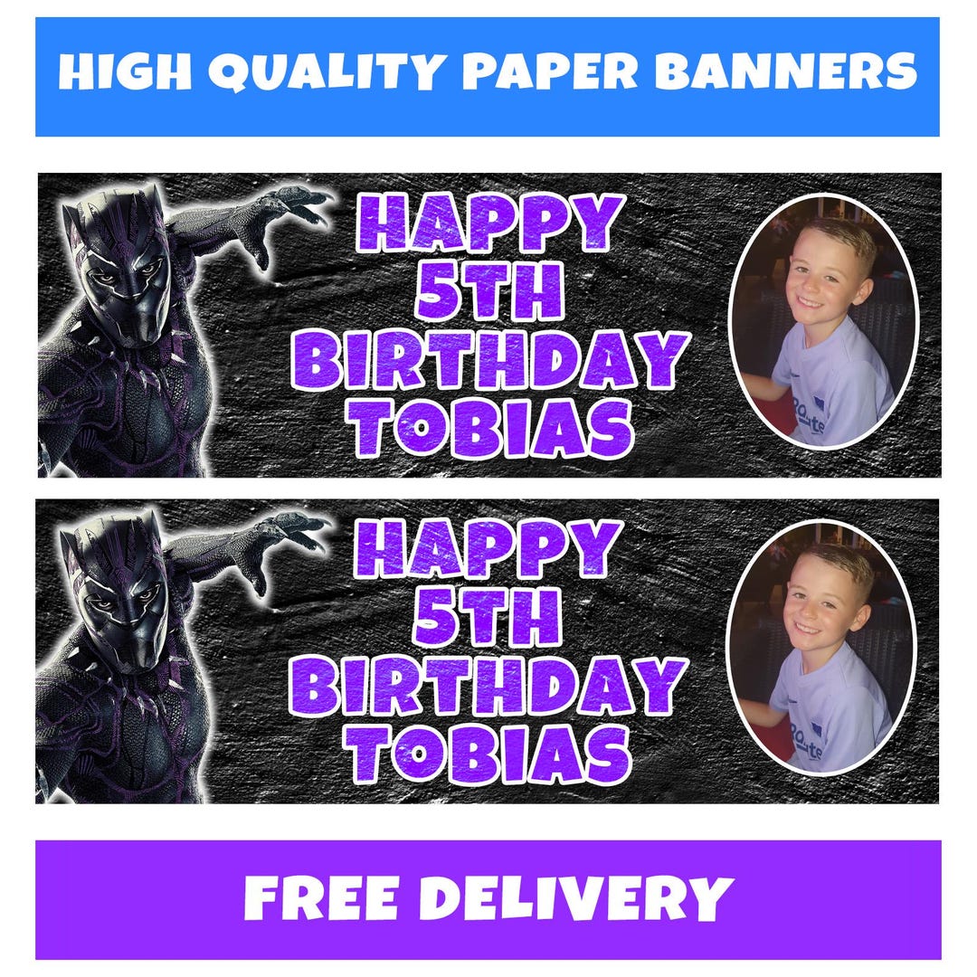 BLACK PANTHER Photo Personalised Birthday Banners - Marvel Comics ...