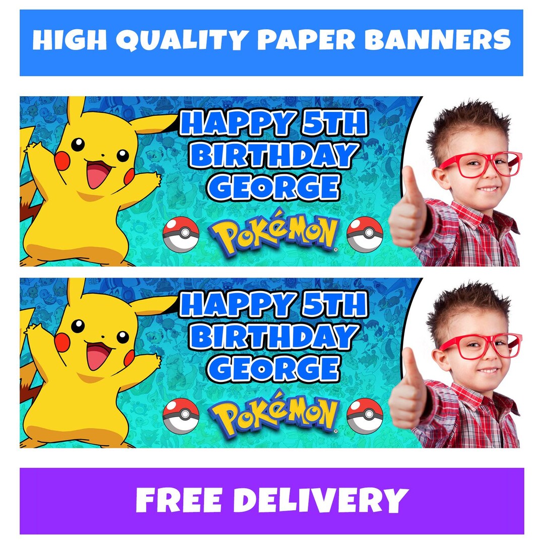 PIKACHU Personalised Birthday Photo Banners - Pokemon Birthday Banners ...
