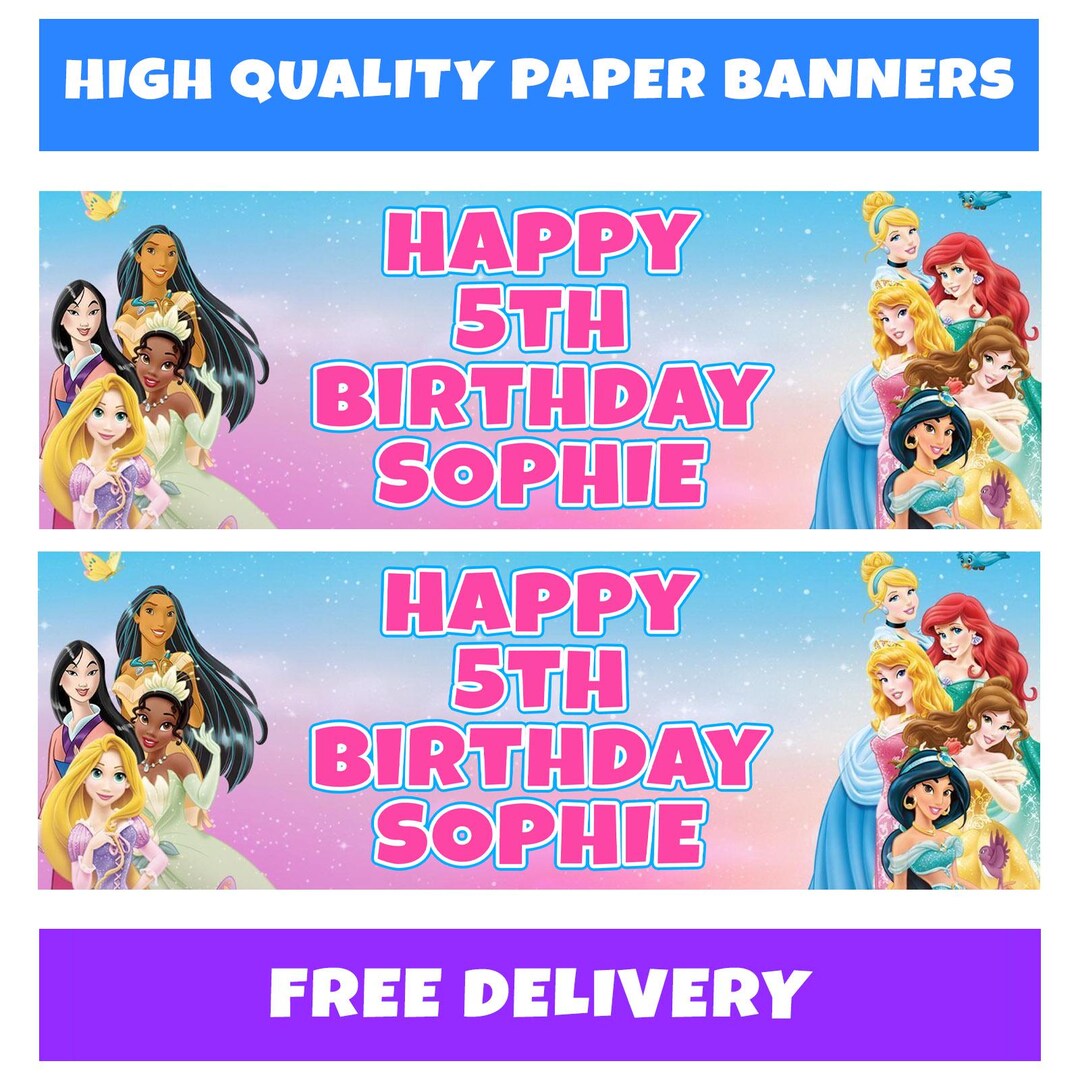 DISNEY PRINCESSES Personalised Birthday Banners - Disney Princesses ...
