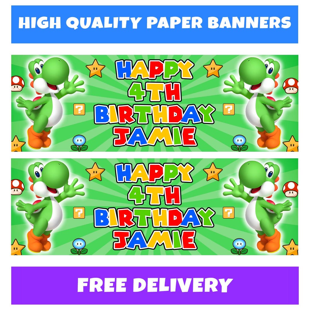 YOSHI Personalised Birthday Banners - Mario Video Game Birthday Banners ...