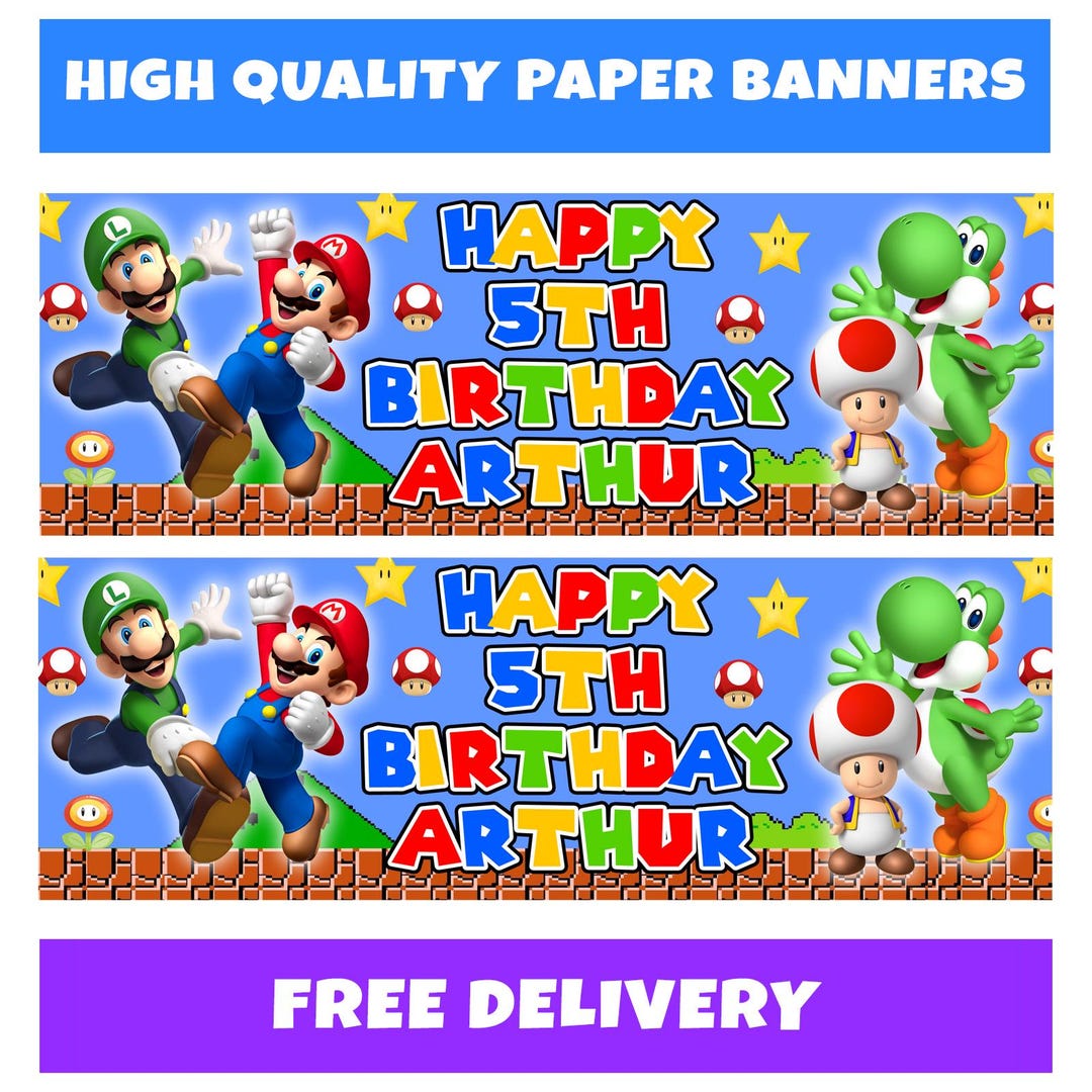 SUPER MARIO Personalised Birthday Banners - Mario Video Game Birthday ...