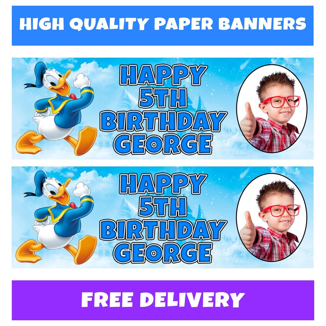 DONALD DUCK Personalised Birthday Photo Banners - Donald Duck Birthday ...